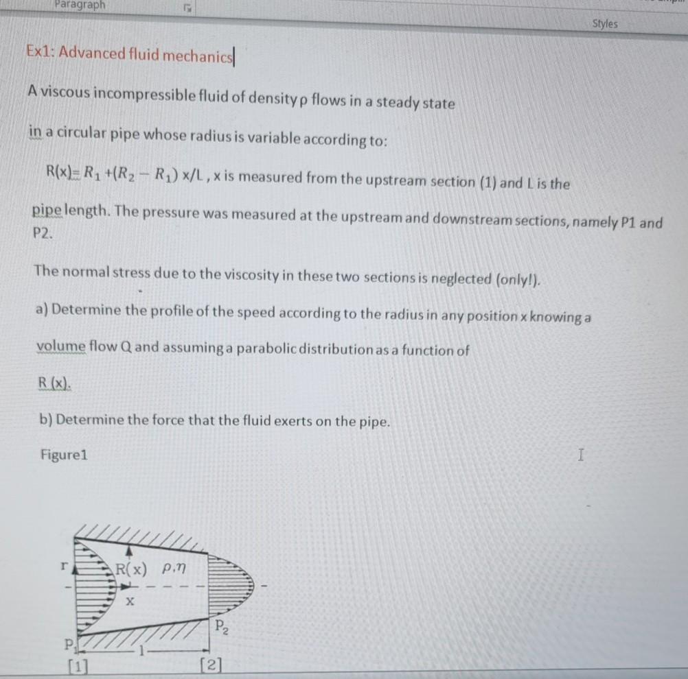 Solved subject: advanced fluid mechanics if possible to | Chegg.com