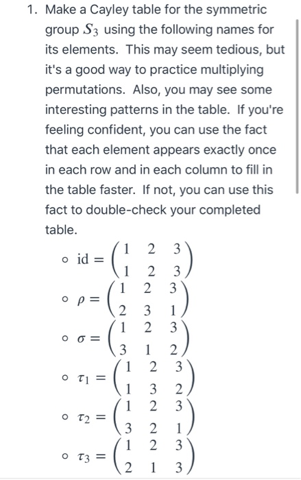 Solved 1. Make a Cayley table for the symmetric group S3 | Chegg.com