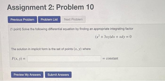 Solved Assignment 2: Problem 9 (1 point) Solve the following | Chegg.com