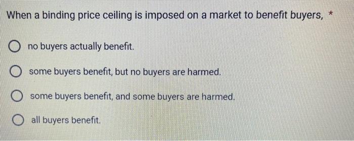 Solved When a binding price ceiling is imposed on a market | Chegg.com