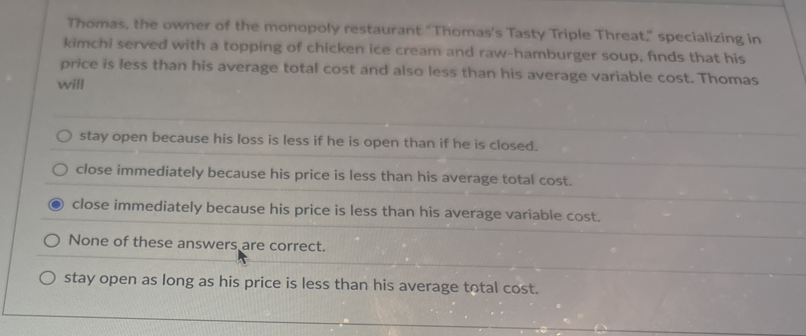 Solved Thomas, the owner of the monopoly restaurant | Chegg.com