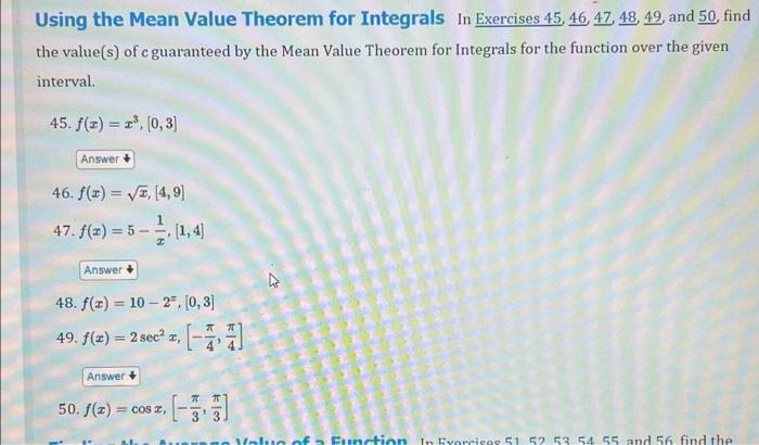 Solved Using the Mean Value Theorem for Integrals In | Chegg.com