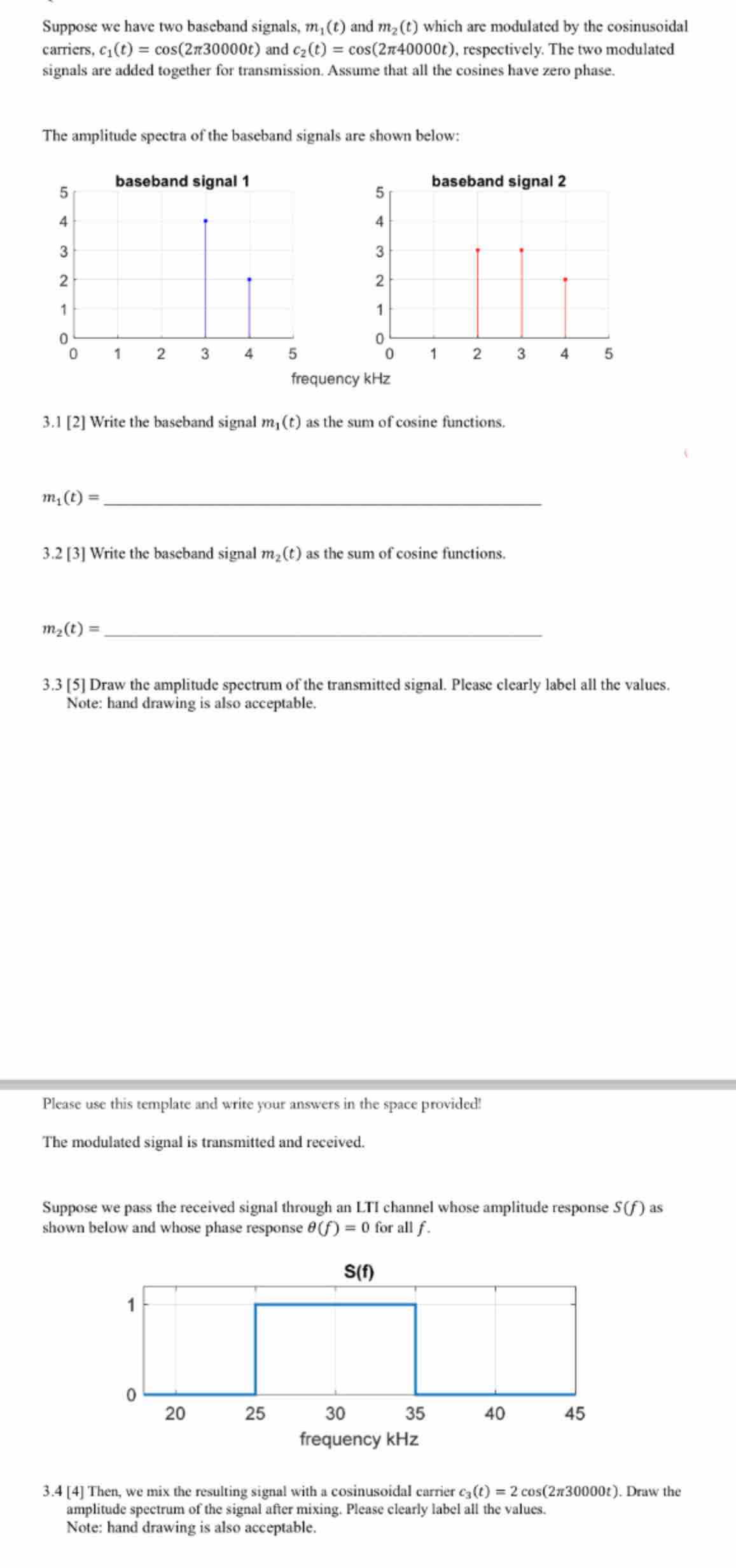 Solved Suppose we ﻿have two baseband signals, m1(t) ﻿and | Chegg.com