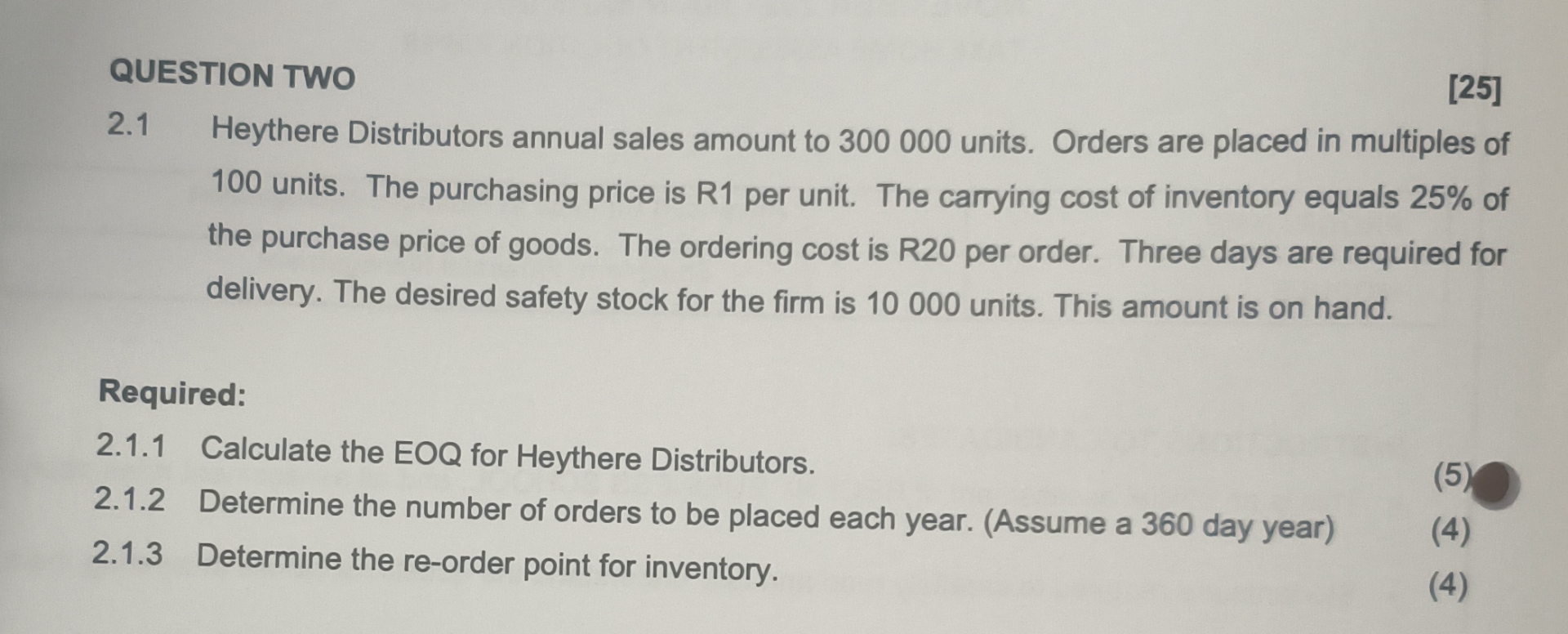 Solved QUESTION TWO[25]2.1 ﻿Heythere Distributors annual | Chegg.com