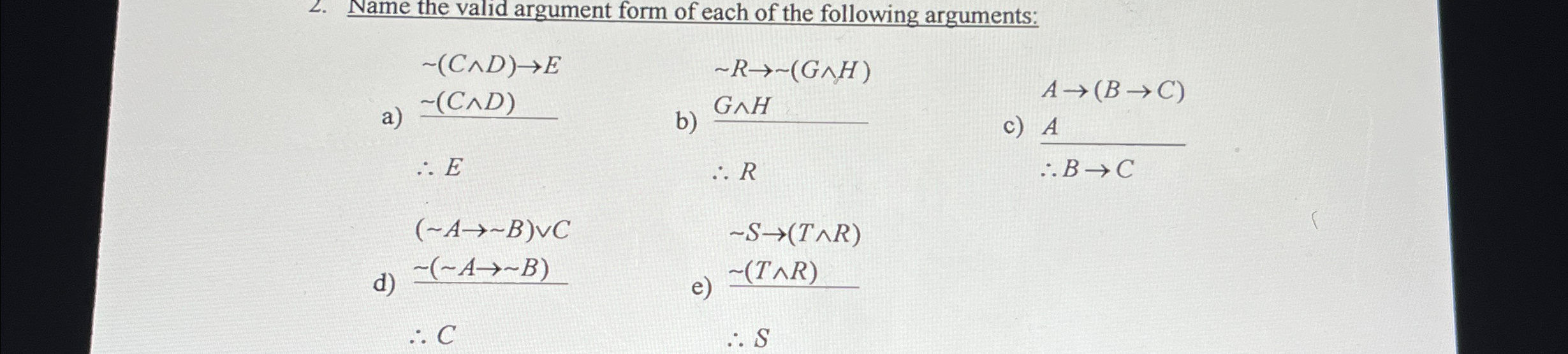Solved Name the valid argument form of each of the following | Chegg.com