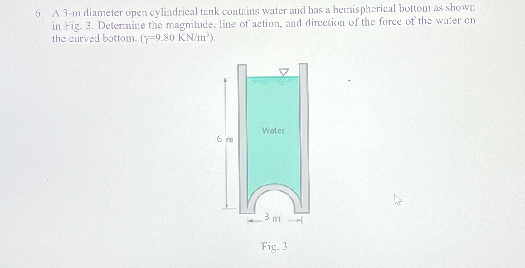 Solved A 3-m diameter open cylindrical tank contains water | Chegg.com