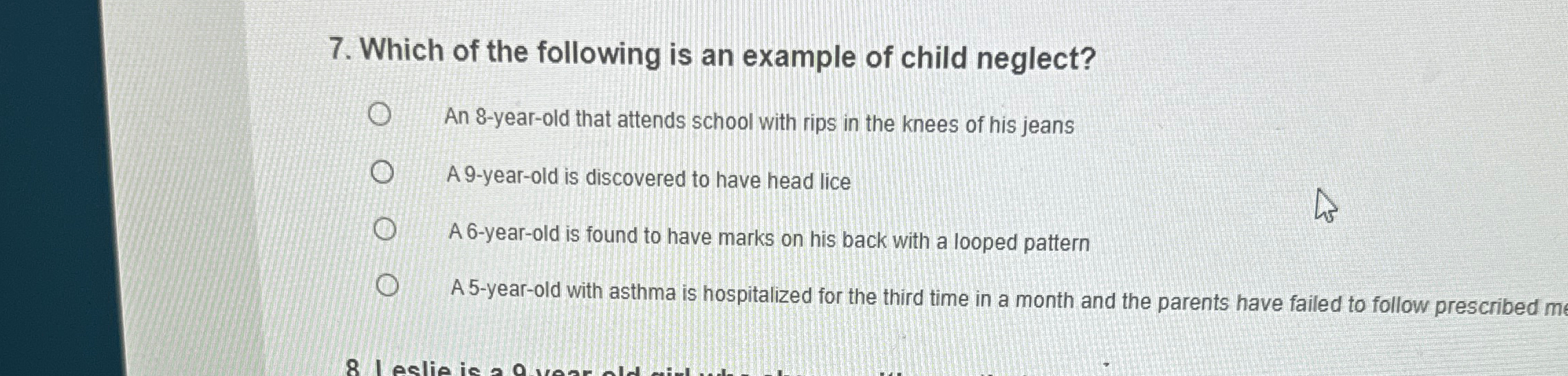 Solved Which of the following is an example of child | Chegg.com