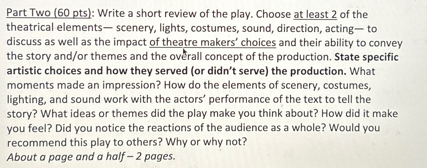 Solved Part Two (60 ﻿pts): Write a short review of the play. | Chegg.com