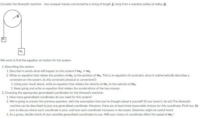Solved Consider the Atwood's machine - two unequal masses | Chegg.com
