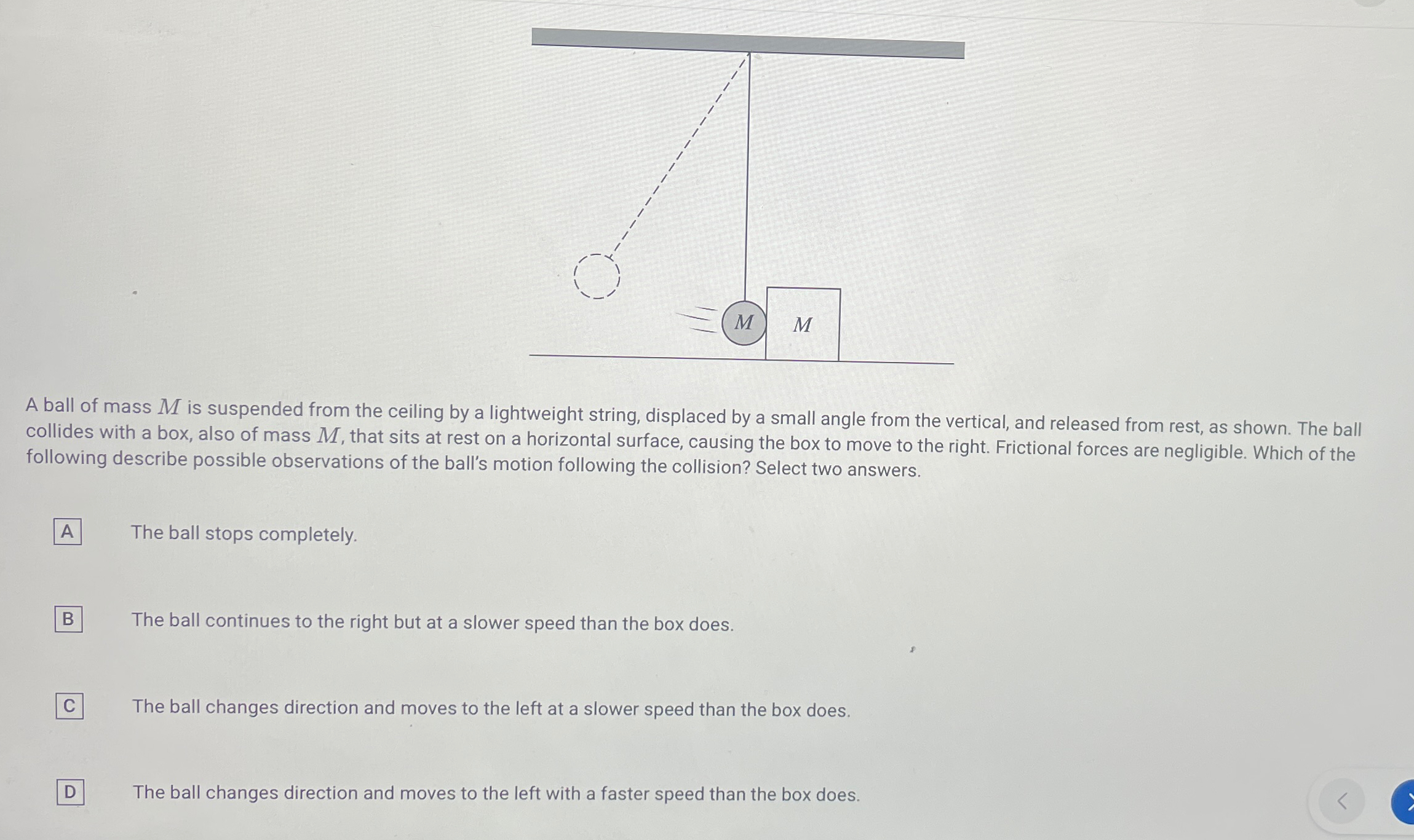 Solved A ball of mass M ﻿is suspended from the ceiling by a | Chegg.com