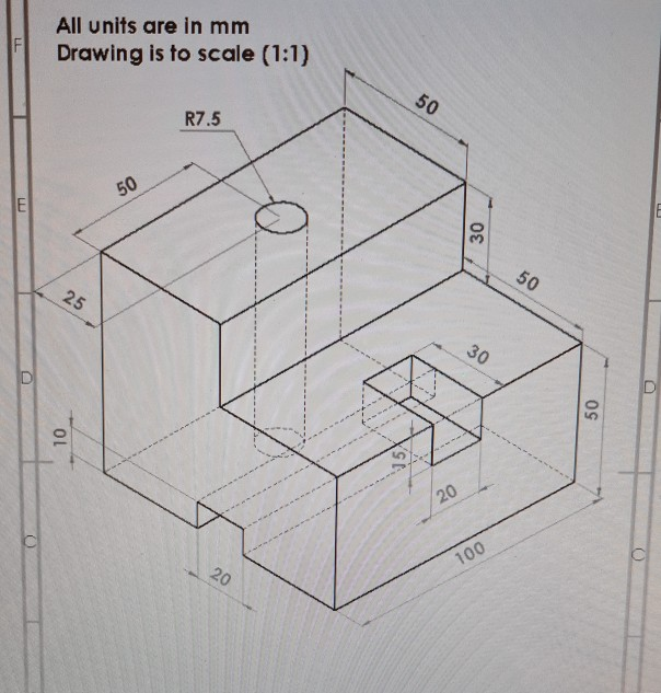 Solved All units are in mm Drawing is to scale (1:1) 50 R7.5 | Chegg.com