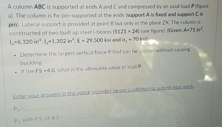 Solved A column ABC is supported at ends A and Cand | Chegg.com