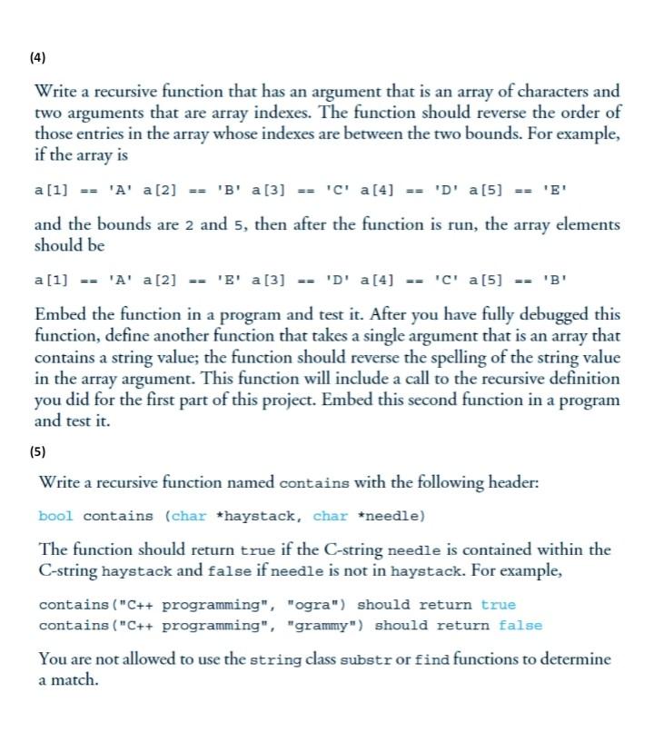 Solved (4) Write a recursive function that has an argument | Chegg.com