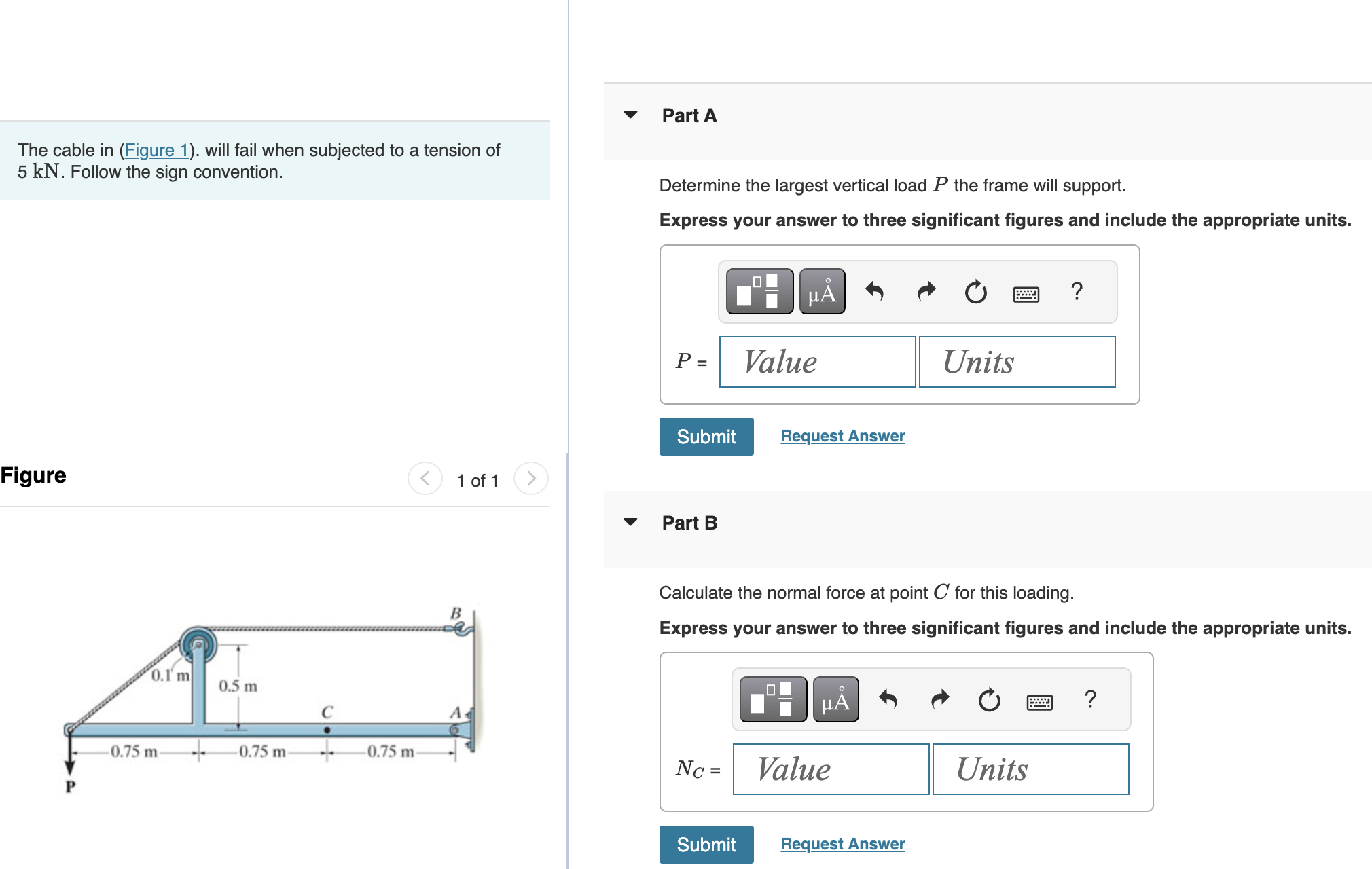Solved The cable in (Figure 1). ﻿will fail when subjected to | Chegg.com
