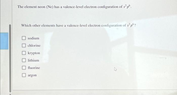 Solved The element neon (Ne) has a valence-level electron | Chegg.com