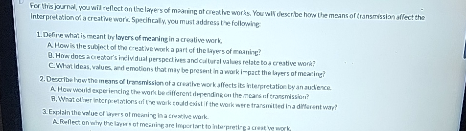 Solved For this journal, you will reflect on the layers of | Chegg.com