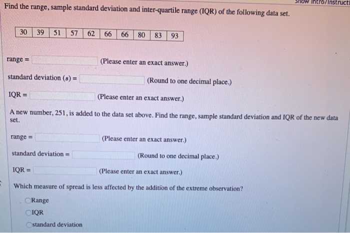 Solved Find the range, sample standard deviation and | Chegg.com