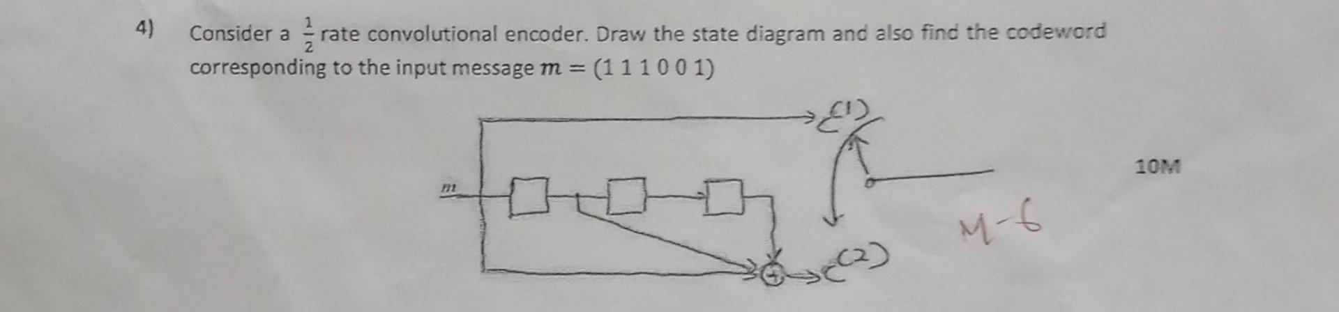 Solved Q4: For the given convolutional encoder a) Draw state | Chegg.com