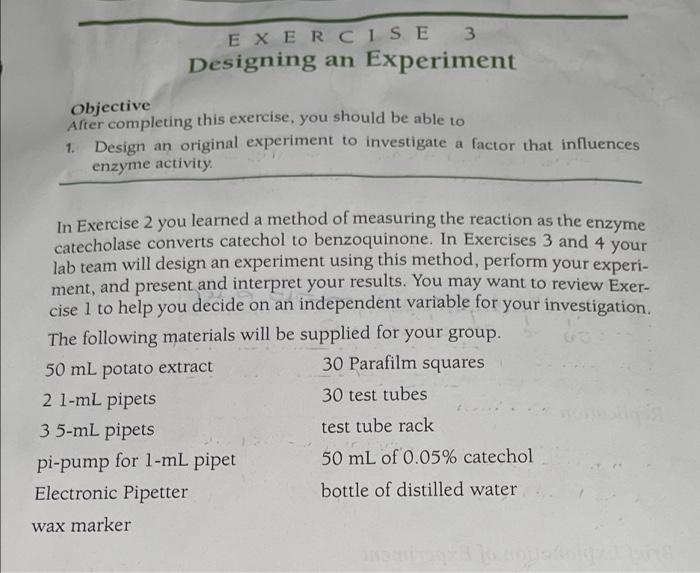 EXERCISE 3 Designing an Experiment Objective After | Chegg.com