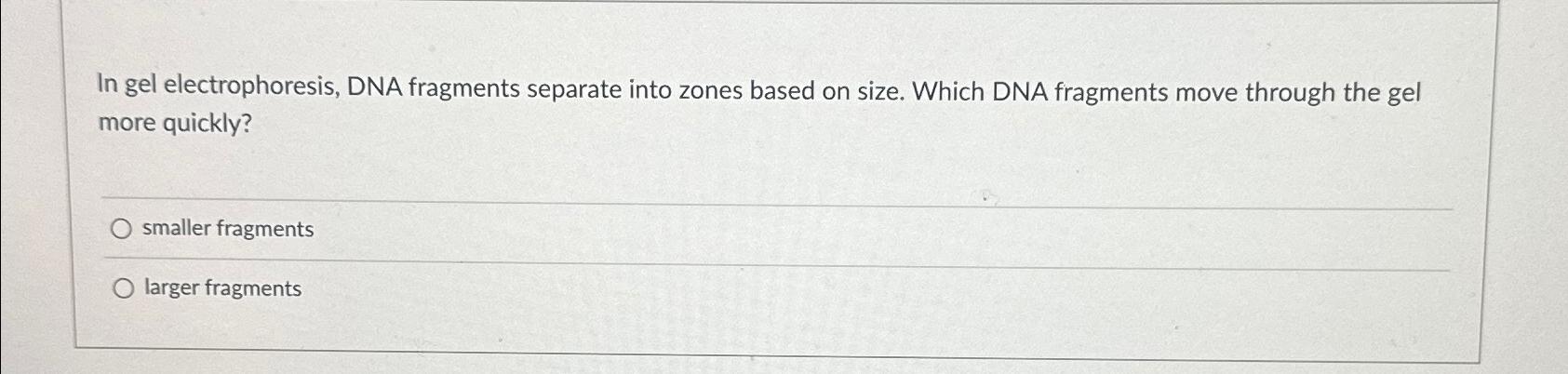 Solved In gel electrophoresis, DNA fragments separate into | Chegg.com