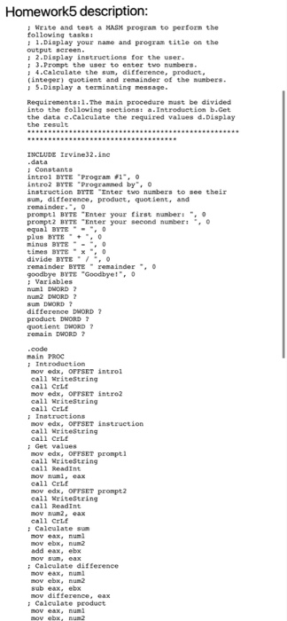 Homework5 Description Weate And Test A Masm Program