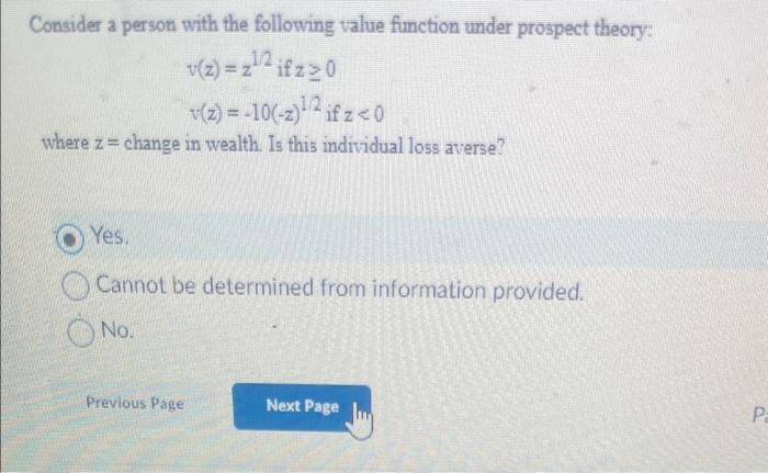 Solved Consider a person with the following value function | Chegg.com