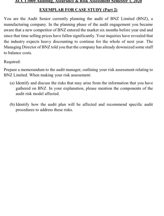 Solved Case Study 2 - Auditing ACCT3000 (Semester 1.2020) | Chegg.com