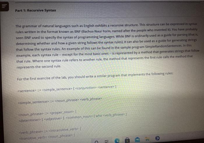 Solved E Part 1: Recursive Syntax The grammar of natural | Chegg.com