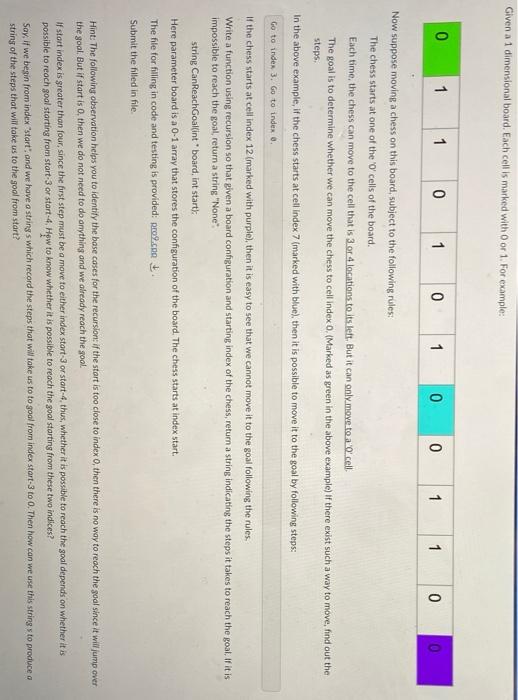 Solved Given a 1 dimensional board. Each cell is marked with | Chegg.com