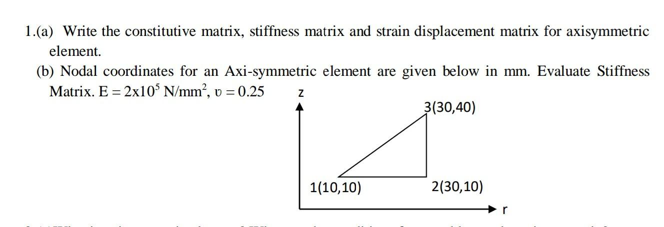Solved 1a Write The Constitutive Matrix Stiffness Matrix 
