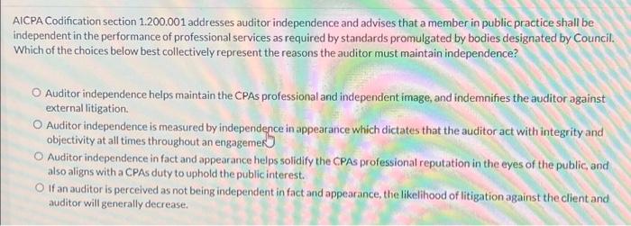 AICPA Codification section 1.200.001 addresses | Chegg.com