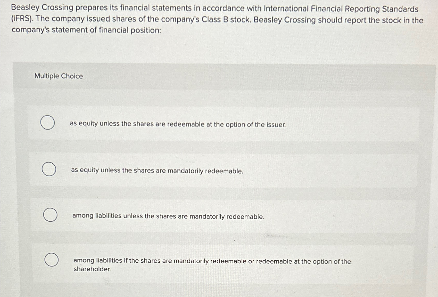 Beasley Crossing prepares its financial statements in | Chegg.com