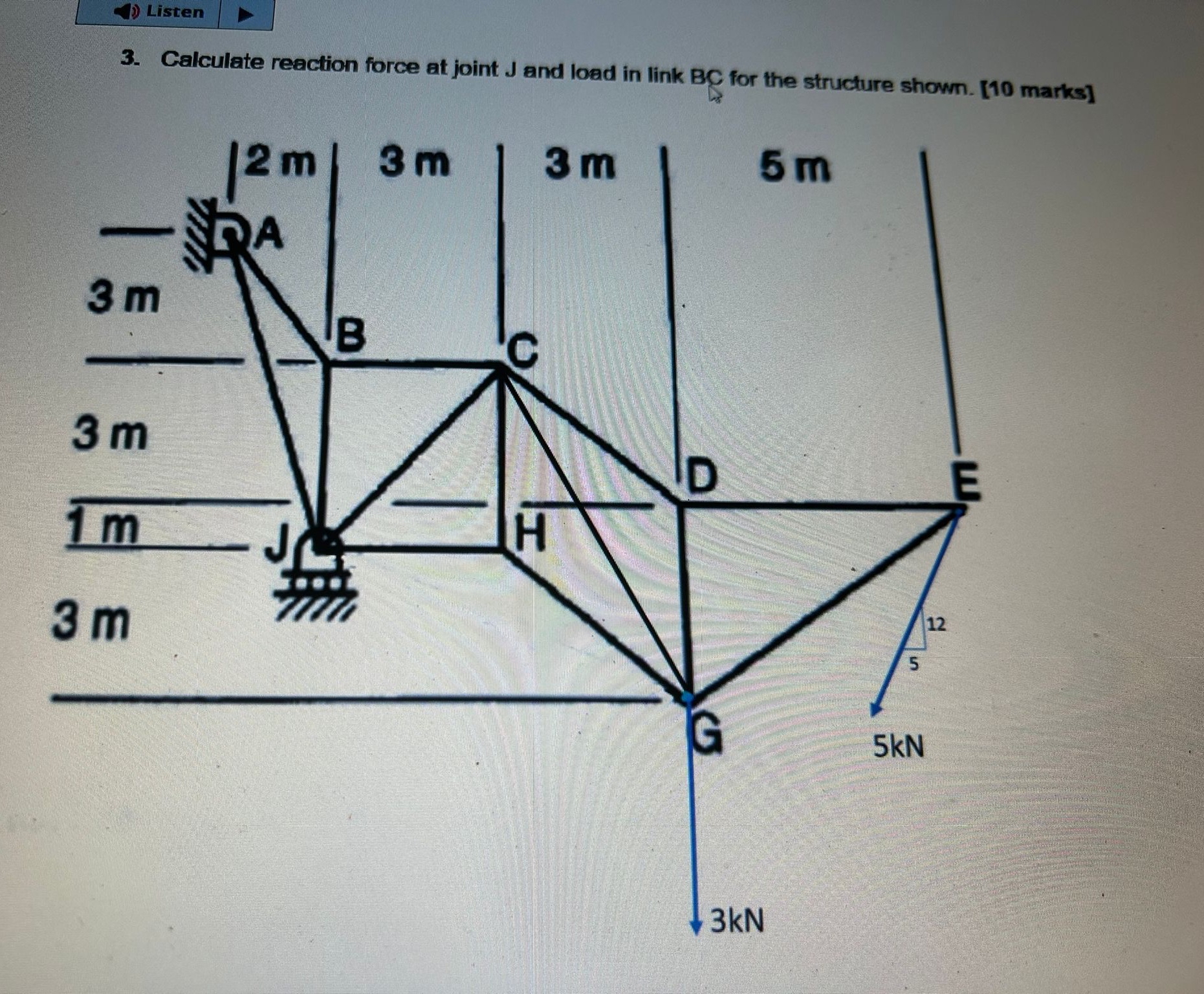Solved Calculate reaction force at joint J ﻿and load in link | Chegg.com
