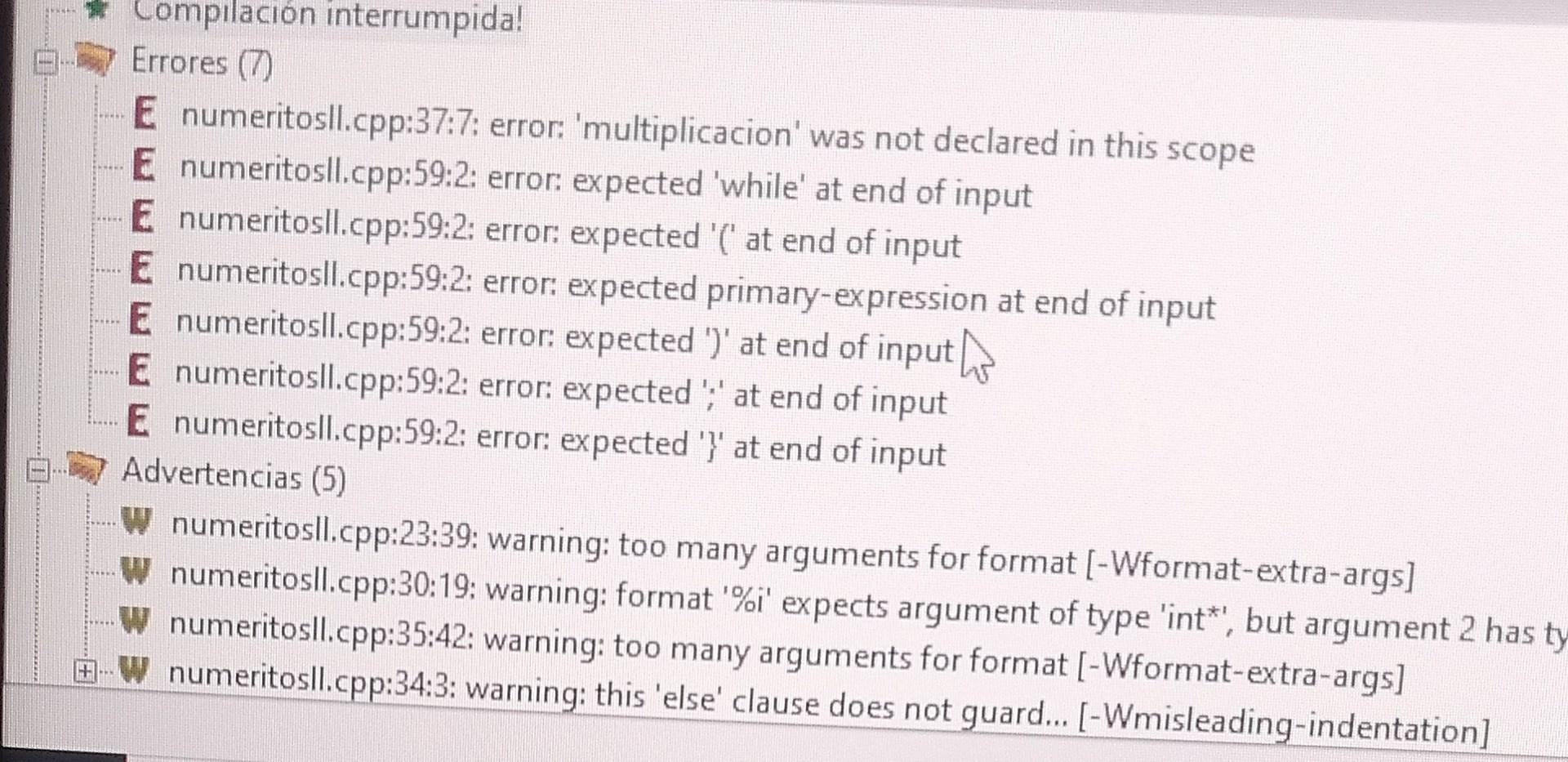 Solved Errores (7) E numeritosll.cpp:37:7: error: | Chegg.com