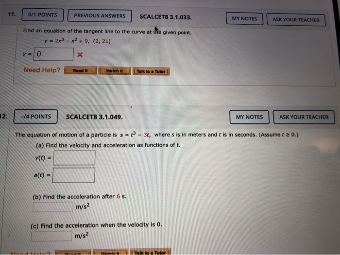 Solved 11. 0/1 POINTS | PREVIOUS ANSWERS SCALCET8 3.1.033. | Chegg.com