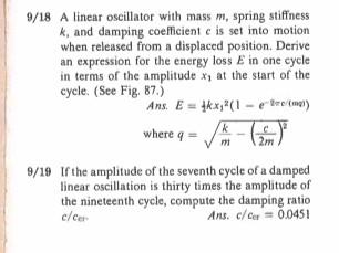 Solved 9/18 A linear oscillator with mass m, spring | Chegg.com