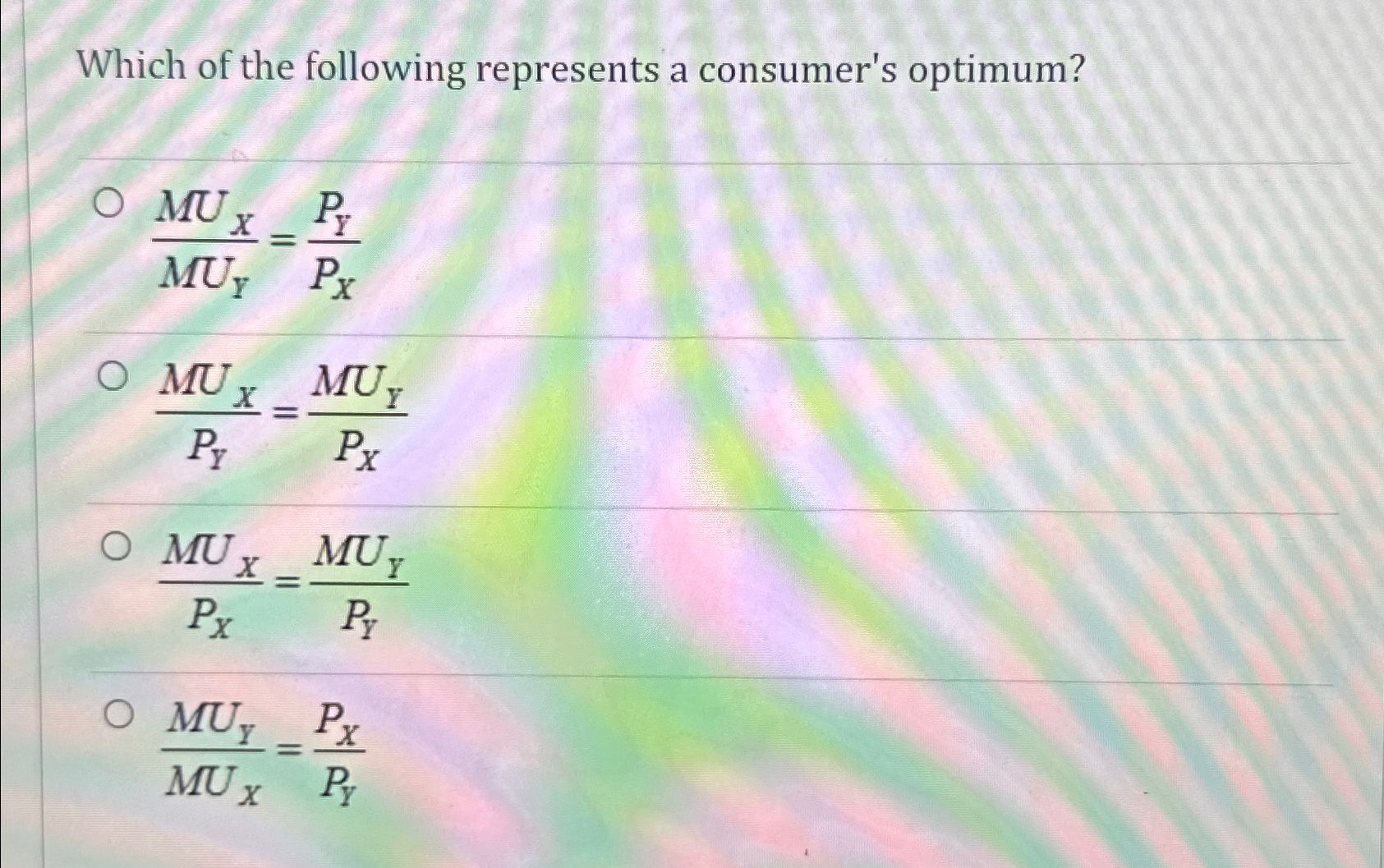 Solved Which of the following represents a consumer's | Chegg.com
