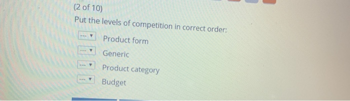 Solved (2 of 10) Put the levels of competition in correct | Chegg.com