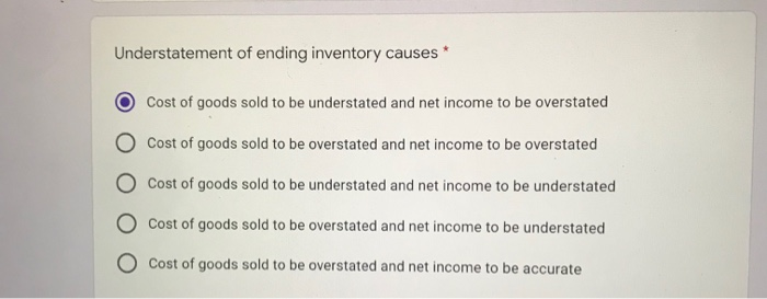 Solved Understatement of ending inventory causes O Cost of | Chegg.com