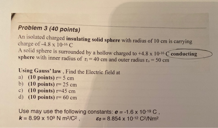 Solved Problem 3 (40 points) An isolated charged insulating | Chegg.com
