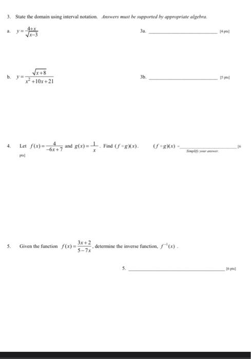 Solved 3. State the domain using interval notation Answers | Chegg.com