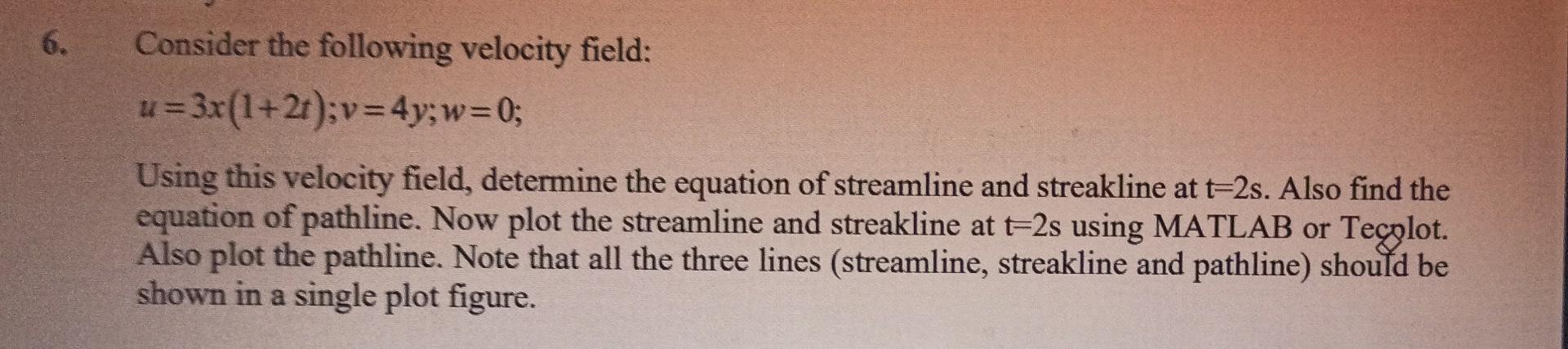 Solved 6. Consider the following velocity field: | Chegg.com
