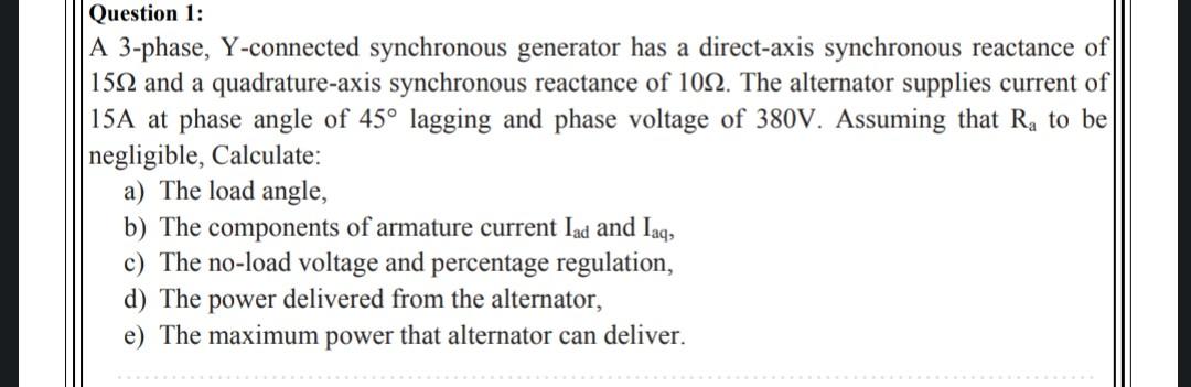 Solved A 3-phase, Y-connected synchronous generator has a | Chegg.com