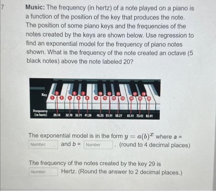 Solved Music: The frequency (in hertz) of a note played on a | Chegg.com