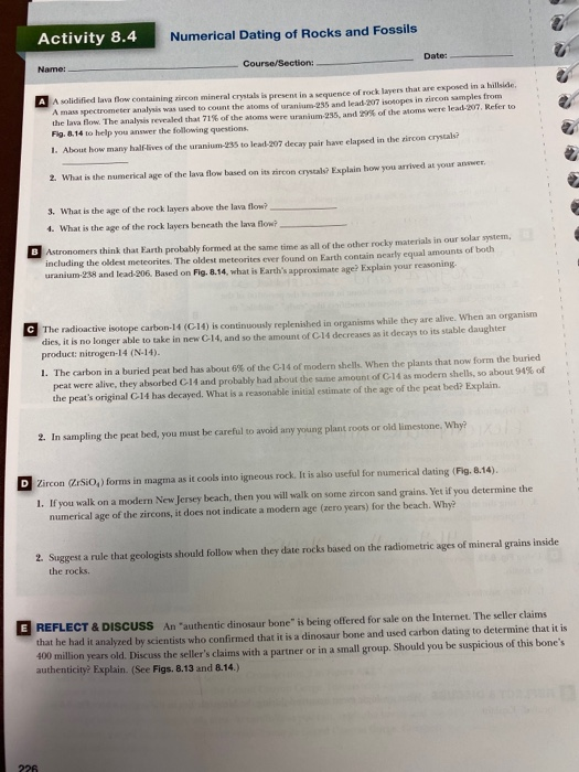 Solved Activity 8.4 Numerical Dating of Rocks and Fossils | Chegg.com