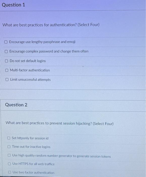 Solved What are best practices for authentication? (Select | Chegg.com