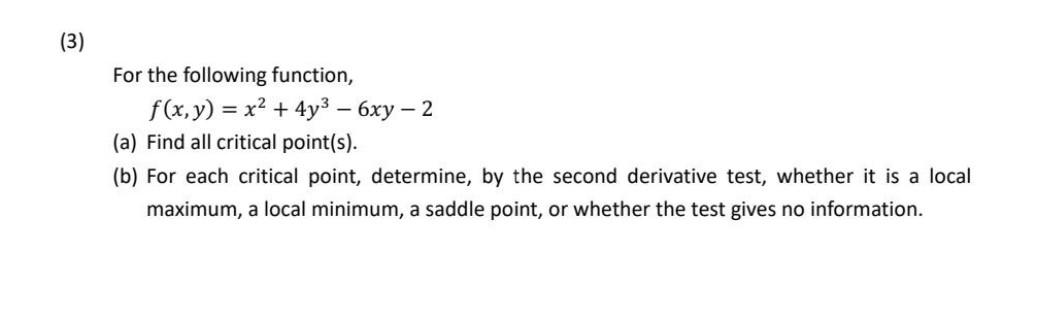 Solved For the following function, f(x,y)=x2+4y3−6xy−2 (a) | Chegg.com