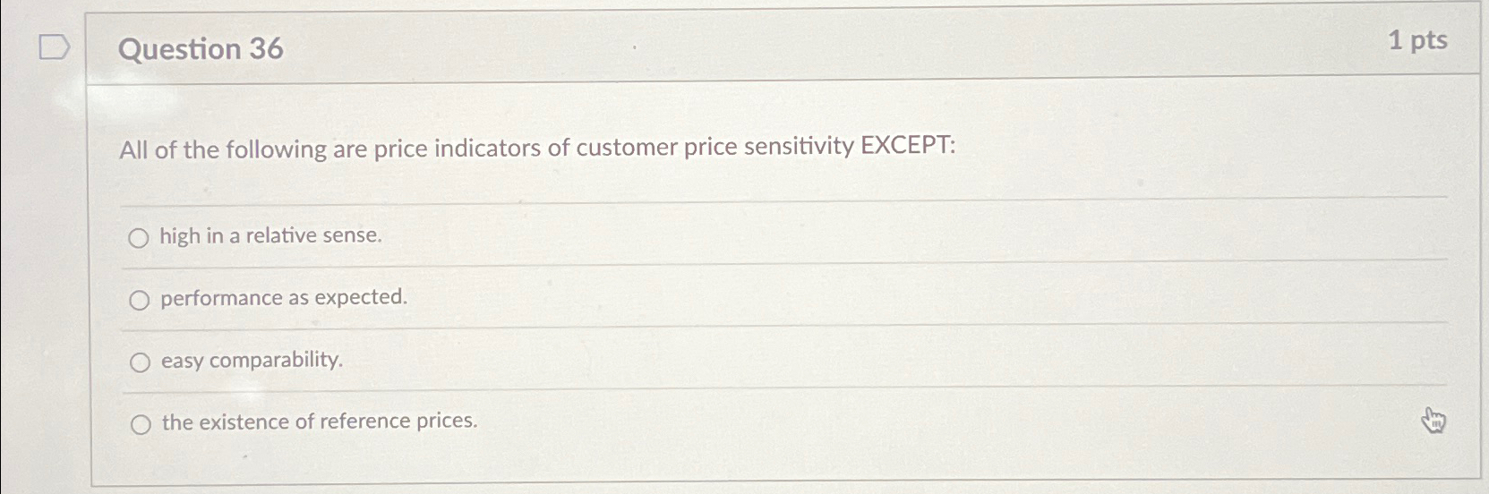 Solved Question 361 ﻿ptsAll of the following are price | Chegg.com