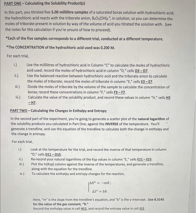 Solved PART ONE - Calculating the Solubility Product(s) In | Chegg.com