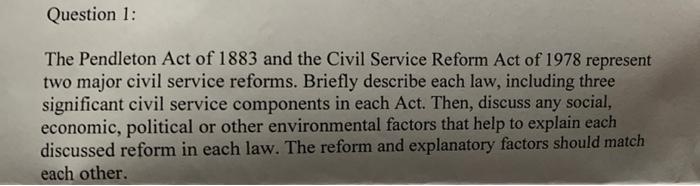 Solved Question 1: The Pendleton Act of 1883 and the Civil | Chegg.com